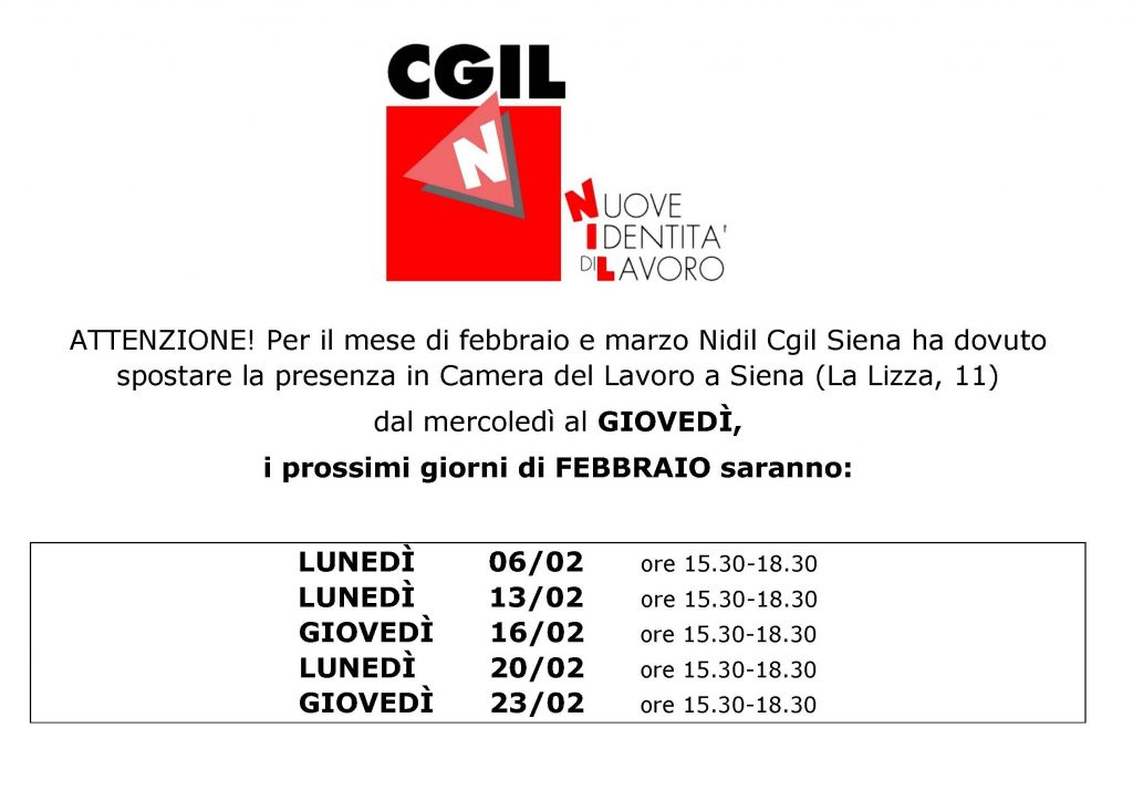 Nuovo orario sportello NIdiL (atipici) a Siena at CGIL Siena ...