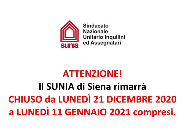 SUNIA: chiusura 21.12.20-11.01.21 compresi at CGIL Siena – contratti ...